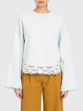 Twinset Sweatshirt oversize en coton avec empi&egrave;cements en dentelle et &eacute;paules tombantes