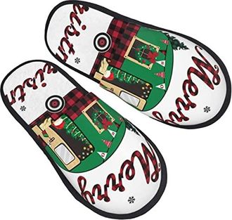 Generic Chaussons Femme Homme Th&egrave;me De No&euml;l Rv Camper Pine Tree Maison Pantoufles Confortable Pantoufles En Peluche Antid&eacute;rapant Chausson DHiver Pour Voyager 
