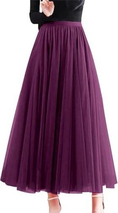 Generic Short court pour femme - Noir - Taille haute - Ligne A - Multicouche - Maille - Longueur cheville, Violet fonc&eacute;., S