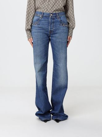 Gucci Hoch taillierte Schlagjeans aus Denim mit Horsebit-Stickerei