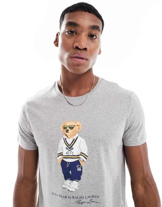 Polo Ralph Lauren T-shirt ajust&eacute; avec imprim&eacute; ours r&eacute;tro - Gris chin&eacute;