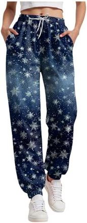 Generic Pantalon de jogging ample taille haute avec poches, cordon de serrage élastique et jambes larges pour gym, entraînement, course à pied et fêtes de Noë