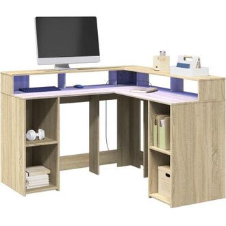 vidaXL Vidaxl - LED-Schreibtisch Sonoma-Eiche 130x130x91 cm Holzwerkstoff