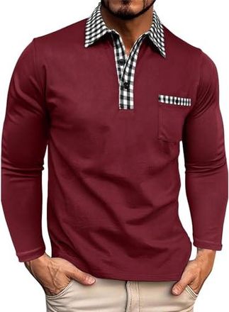Generic Polo r&eacute;tro vintage pour homme, coupe classique, v&ecirc;tement de travail d&eacute;contract&eacute;, chemise boutonn&eacute;e, l&eacute;g&egrave;re et respirante, tunique de vacances, bordeau