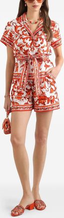 Dolce & Gabbana Majolica-Print Silk Bermuda Shorts - Orange