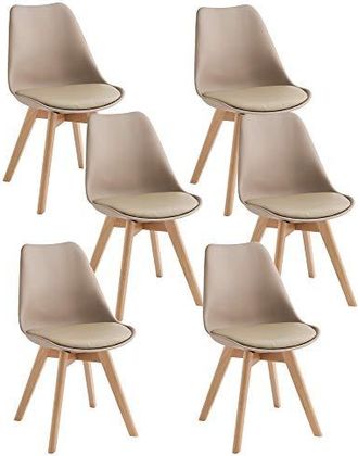 Stones Design Twist Set mit 6 St&uuml;hlen, Kunstleder Polyvinylchlorid Buche, Taupe, 52x48,5x82 cm, H seduta 43 cm