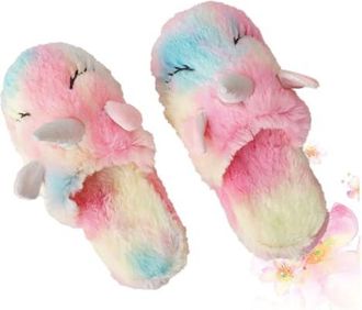 Hemoton Pantoufles Licorne en Peluche Rose Taille L Pantoufles DInt&eacute;rieur Antid&eacute;rapants et Chauds en Coton pour Maison Hiver et Automne