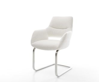 DELIFE Freischwinger Yago-Flex mit Armlehnen Boucl&eacute; Creme-Wei&szlig; Freischwinger flach Edelstahl Taschenfederkern, Esszimmerst&uuml;hle