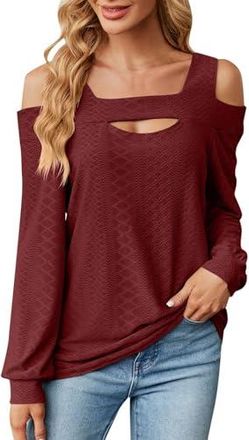Generic Tee Shirt Manche Longue Femme &Eacute;paules D&eacute;nud&eacute;es- Haut Sexy Creuse Couleur Unie Chic Et &Eacute;l&eacute;gants Ample Comfortable Temp&eacute;rament Top D&eacute;contract&eacute; De Tous L