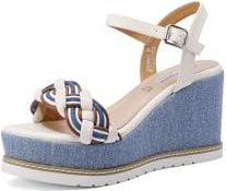 Queen Helena ZM9660 ZM9660 Sandales compensées avec bande tressée, Blanc, 37 EU