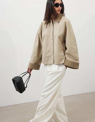 NA-KD trench-coat court &agrave; col en velours c&ocirc;tel&eacute; beige-Neutre