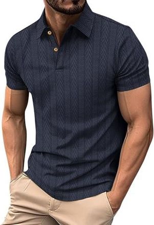 Generic Polo &agrave; manches courtes pour homme - Haut de golf textur&eacute; - Couleur unie - Coupe droite, Polos bleus pour hommes, M