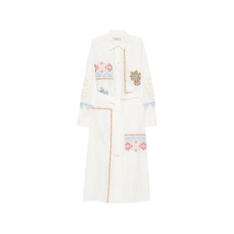 Max Mara Femme, Robes, Blanc, Taille: 38 FR Robe chemise en popeline avec broderies