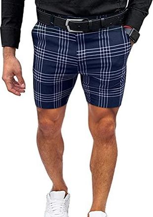 Onsoyours Hommes Chino Pantalon Slim Fit Rayé Casual Élastique Shorts à Carreaux Business Shorts de Sport Respirant Outdoors Shorts Eté Bermuda Pantalons B Mari