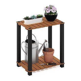 Furinno Pangkor &Eacute;tag&egrave;re pour Plantes dext&eacute;rieur, Bois ding&eacute;nierie Plastique, Naturel/Noir, 45 (L) x 50 (H) x 30 (P) cm