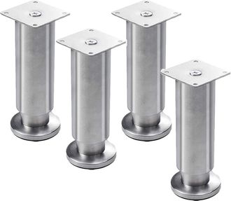 Generic 4 Stück Edelstahl-Möbelbeine, Metallschrankbeine, verstellbare Tischbeine, runde Sofabeine, Küchenfüße, Stützbeine, Couchbeine, mit Schrauben, Silber 