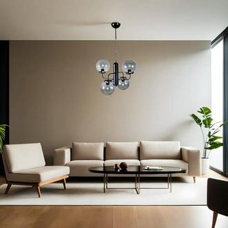 Opviq Elegant Metal Chandelier with Glass Cap, 45 cm Diameter, 70 cm Height | E27 Socket, Max 40W | Stylish Black & Fume Finish for Modern Spaces