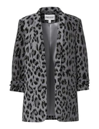 Pieces Pcbosella 3/4 Printed Blazer Noos BC, Gris, L Femme, Gris, L
