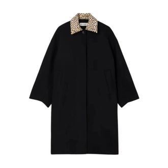 R&oacute;he Manteau en laine &agrave; col l&eacute;opard - Femme - Manteaux - Noir - Taille: 40 FR