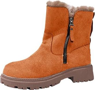 Generic Bottes de neige pour femme - Confortables et d&eacute;contract&eacute;es - Bottes dhiver &agrave; talon bas - Fermeture &eacute;clair lat&eacute;rale - Confortables - Doublure en fausse