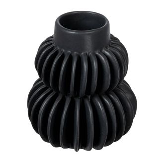 Bloomingville Modernes Plissiertes Steingut, Schwarze Vase