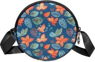 Generic Petit sac &agrave; bandouli&egrave;re Circle pour femme, motif feuille dart, sac &agrave; dos &agrave; bandouli&egrave;re avec fermeture &eacute;clair, bretelles r&eacute;glables, sac &agrave; main rond d&eacute;c