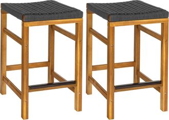 Jonathan Y Designs Jonathan Y CSL1201B-SET2 Armand Moderner Küchenhocker aus Akazienholz, rückenfrei, für den Außenbereich, mit gewebtem Seilsitz, für Pool, Deck, Pool, 