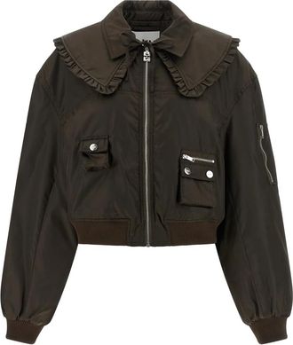 Ganni Femme, Vestes, Brun, Taille: 38 FR Blouson aviateur en nylon Duchesse