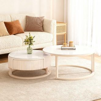 Generic Modernes rundes Beistelltisch-Set mit versteckter Schublade - platzsparende 2-in-1-Beistelltische in Wei&szlig; for Wohnzimmer, Schlafzimmer und B&uuml;ro