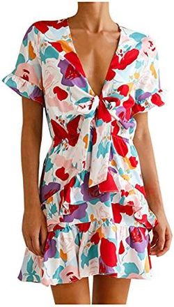 Generic Robe boh&egrave;me 2026 pour femme, robe de cocktail d&eacute;contract&eacute;e &agrave; imprim&eacute; floral pour femme, multicolore, XXL