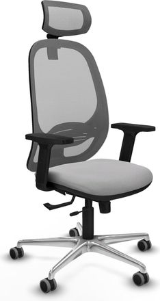 Piqueras y Crespo Grauer Schreibtischstuhl mit 2D-Armlehnen, h&ouml;henverstellbarer Lendenwirbelst&uuml;tze und h&ouml;henverstellbarem Kopfteil und Neigungsverstellung. Ausgestattet