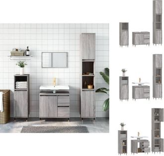 vidaXL 3-tlg. Badm&ouml;bel-Set Grau Sonoma Holzwerkstoff - Badezimmerm&ouml;bel - Badm&ouml;bel-Set - Holzwerkstoff - Graue M&ouml;bel - Modernes Bad