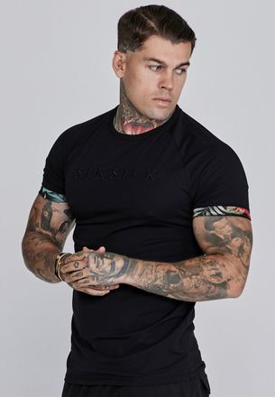 Siksilk Herren Schwarzes Roll Sleeve T-Shirt XXL