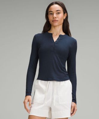 lululemon Hold Tight Henley-Langarmshirt für Frauen - Größe 12 in True Navy