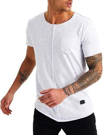 LEIF NELSON LN6288 T-shirt dété à col rond pour homme moderne - Coupe ajustée - En coton, Blanc., XXL