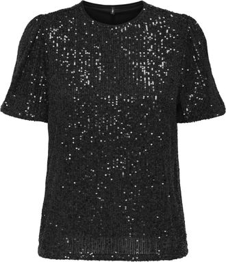 Only Damen Onlana S/S Loose Sequins Top JRS, Black, XL