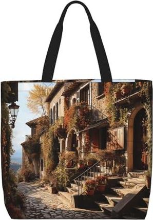Generic Paysage De La Ville De Toscane, Ruelle Sac Fourre-Tout R&eacute;utilisable Tote Bag L&eacute;ger Sac A Main Femmes Pour Travail Universit&eacute; Plage