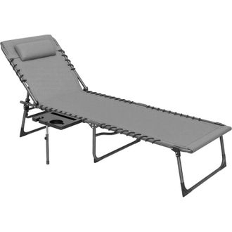 OUTSUNNY Bain de soleil pliante - Outsunny - dossier r&eacute;glable sur 5 niveaux, plateau, appuie-t&ecirc;te, poche lat&eacute;rale - 60x190x31cm - cr&egrave;me