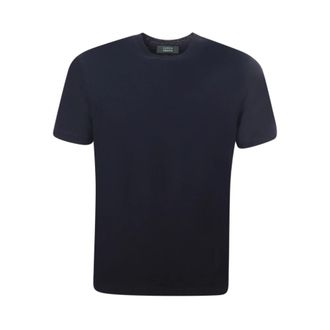 Zanone Homme, Tops, Bleu, Taille: 4XL T-shirt col rond bleu Slim Fit Italie