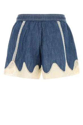 Zimmermann Womens Blue Denim Awaken Shorts Railwayblue Exterior: Cotton