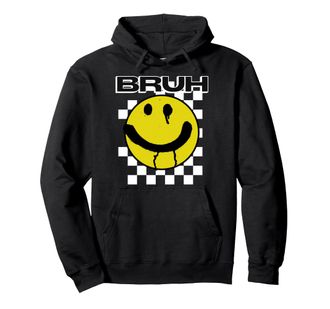 Trendy Apparel Bruh Spray Paint Face Checkered Background Pullover Hoodie