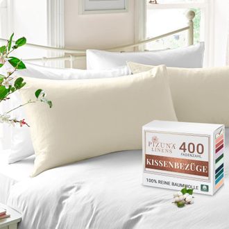 Pizuna Luxuri&ouml;ser Soft-Satin 2er Pack Kissenbezug 40x80 cm Neu Elfenbein, 400 Fadenzahl Baumwolle Quadratisch Kissenbez&uuml;ge, 100% Langstapel Baumwolle Nur Kis