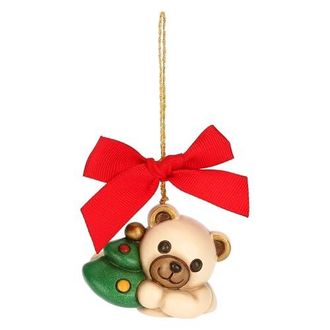 Thun Weihnachtsschmuck Teddy mit Weihnachtsbaum aus hochwertiger Keramik, Kollektion Weihnachten, Sammlerstück, Geschenkidee für Weihnachten, 5,8 x 3,7 x 4