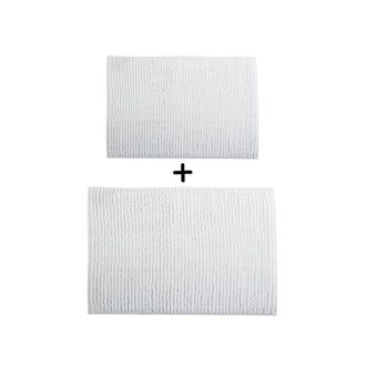 MSV Lot de 2 Tapis de Bain Microfibre Chenille - Poils Longs Anti-d&eacute;rapant - 40 x 60 cm & 60 x 90 cm - Blanc - Lavable en Machine - Boucle dAccrochage Pra