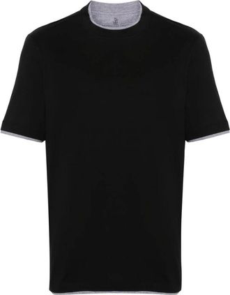 Brunello Cucinelli Homme, Tops, Noir, Taille: XL T-shirt superpos&eacute;