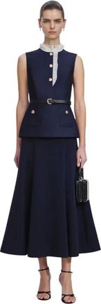 Self Portrait Femme, Robes, Bleu, Taille: 38 FR Robe Midi &Agrave; Volants