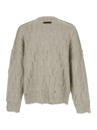 Represent Distressed Cable-Knit Sweater - Beige