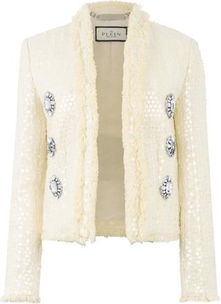 Philipp Plein Femme, Vestes, Blanc, Taille: 38 FR Veste Bol&eacute;ro en Tweed