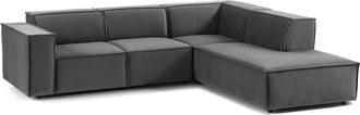 Studio Copenhagen home24 Ecksofa mit Ottomane Grau/Grau Samt Shyla 260 x 70 x 234cm Ottomane davorstehend rechts Keine Funktion Glamour