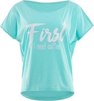 Winshape Winshape Damen Ultra leichtes Modal-Kurzarmshirt MCT002 Glitzer-Aufdruck First I Need Coffee T-Shirt, Mint-Weiss, S